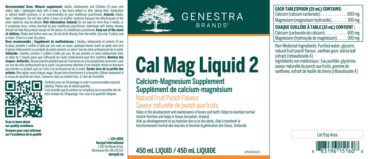 Cal Mag Liquid 2 - Fruit Punch - Genestra Brands - La Naturopathe ...